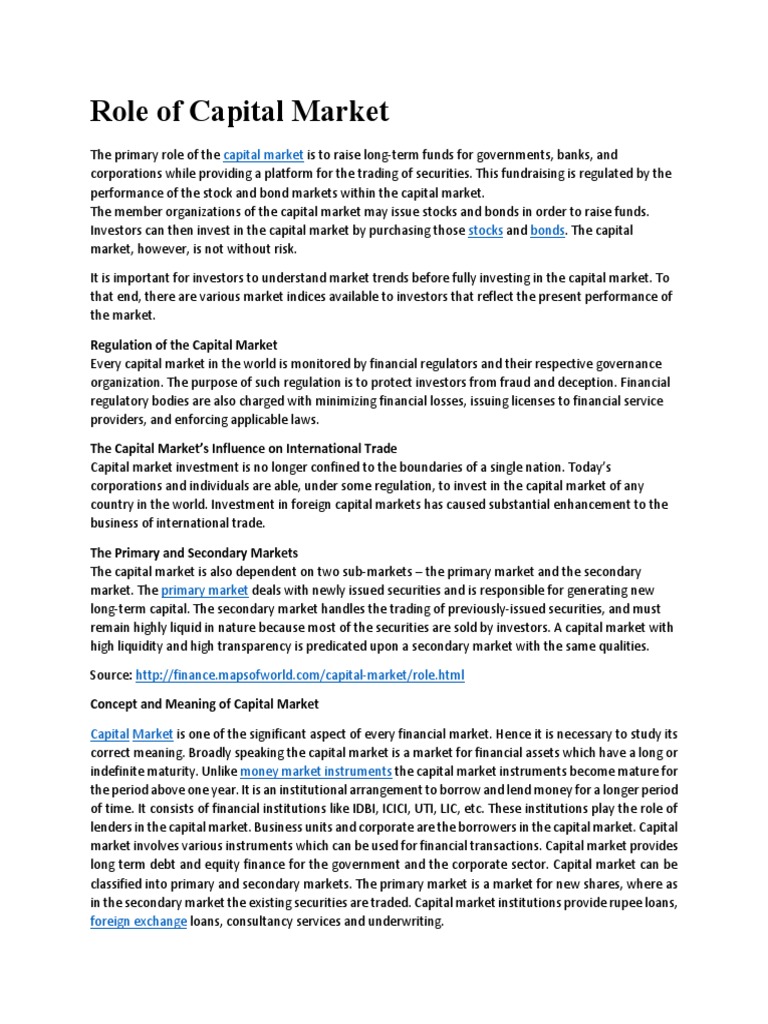Role of Capital Market | Financial Markets | Capital Market