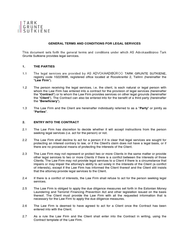 General Terms and Conditions for Legal Services | Money Laundering ...