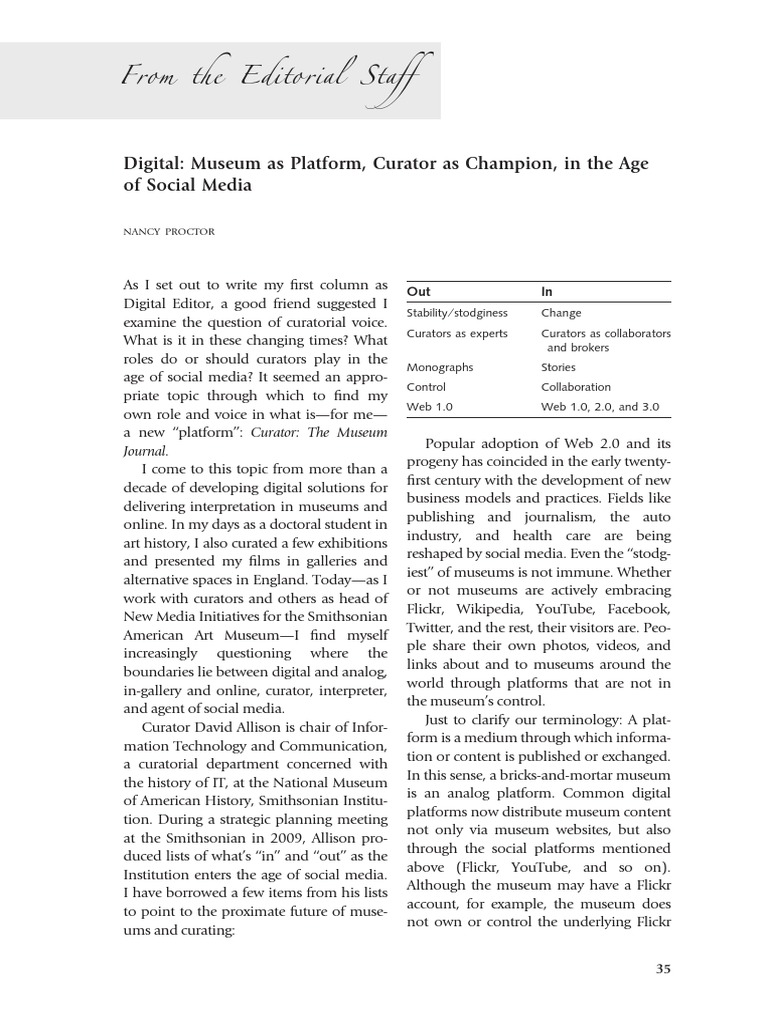 NANCY PROCTOR Museum As A Curator PDF | PDF | Curator | Museum
