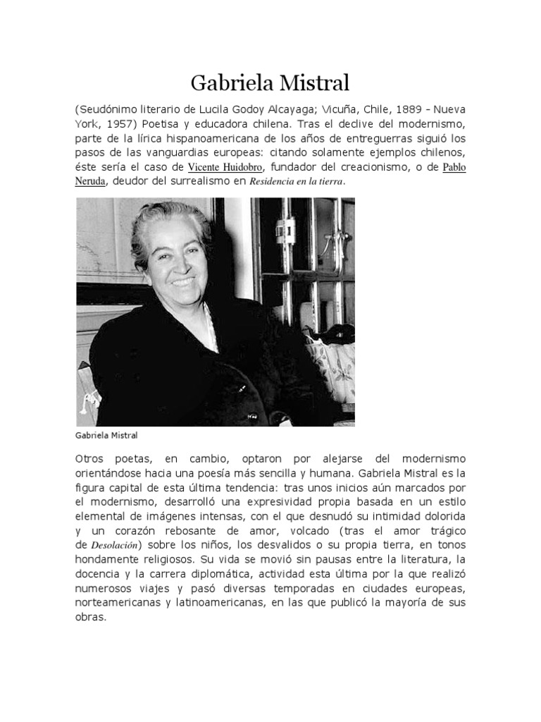 Biografía de Gabriela Mistral | PDF