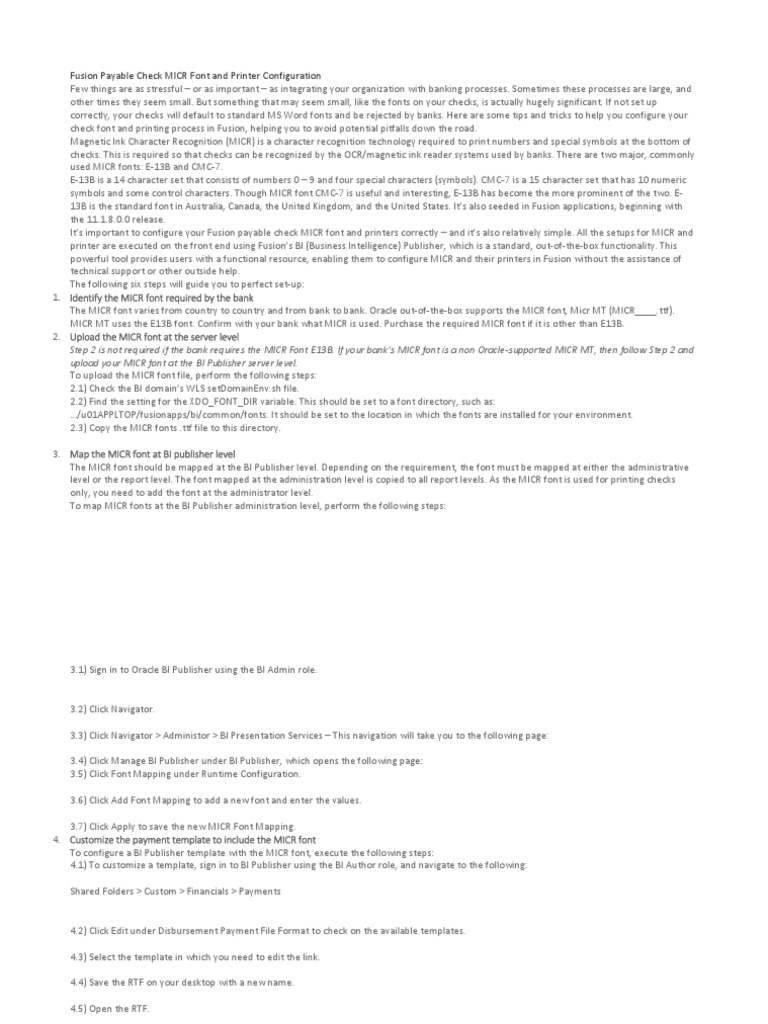 MICR Font Setup for Fusion Checks | PDF | Text | Software