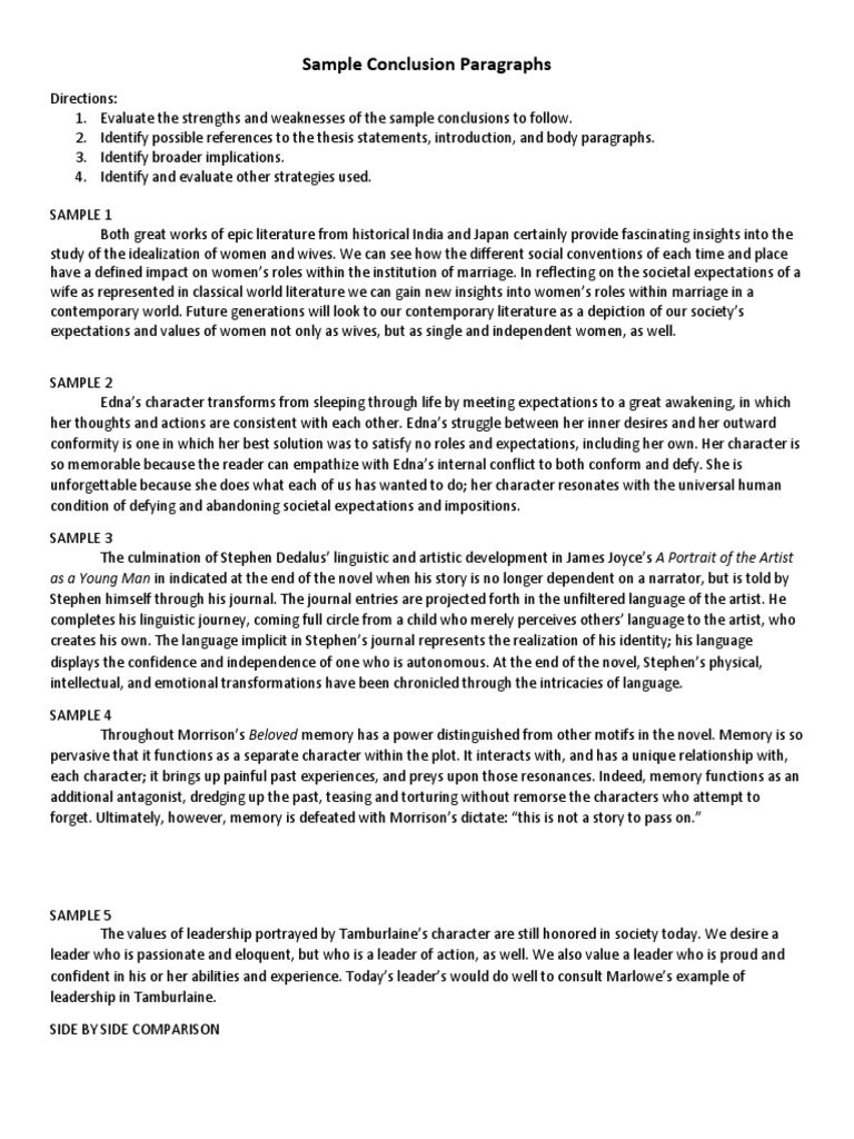 Analyzing Sample Conclusion Paragraphs | PDF | Novels | Leadership
