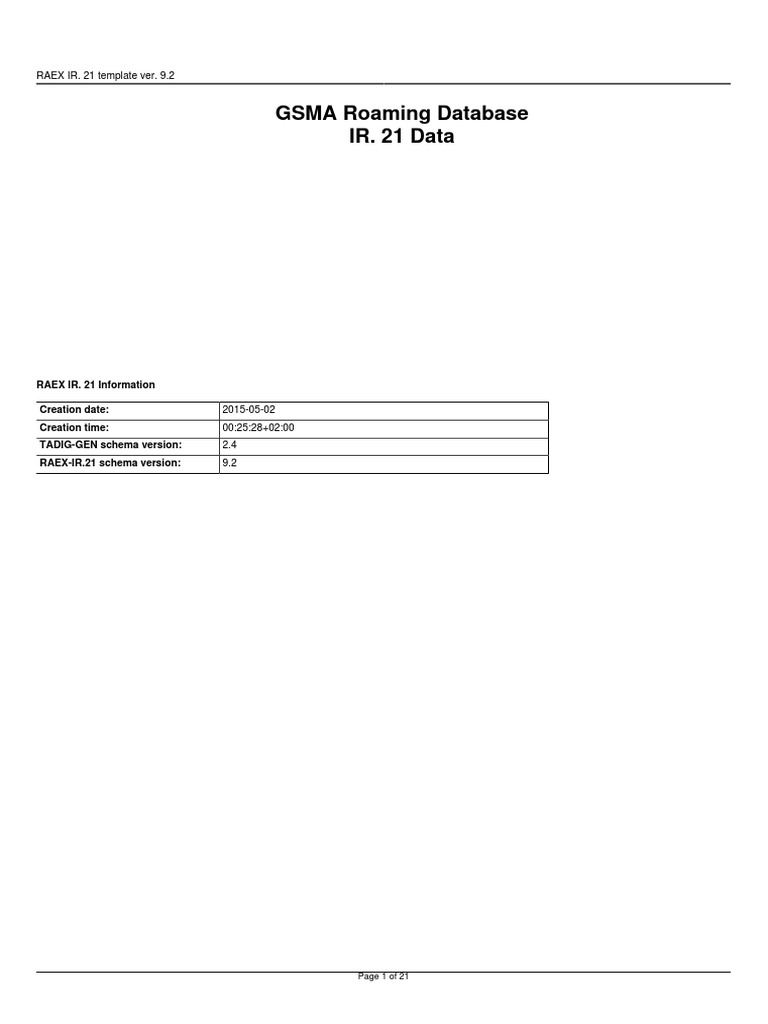 GSMA Roaming Database IR.21 Info | PDF | Computer Networking | Network ...