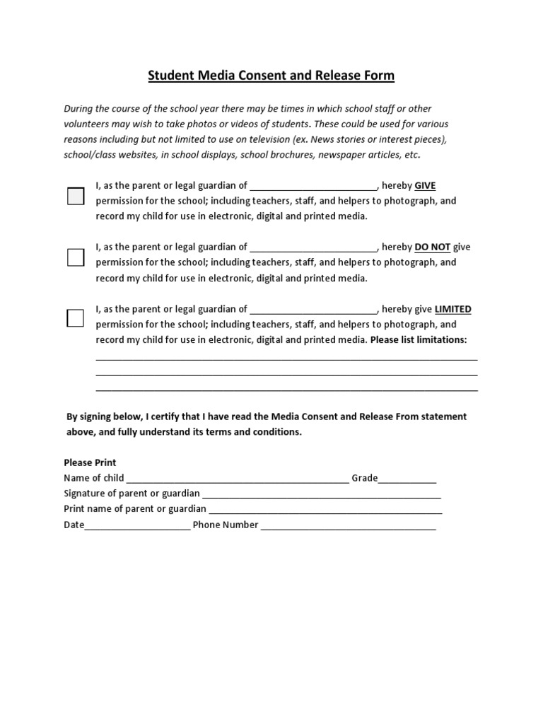 Student Media Consent and Release Form | PDF