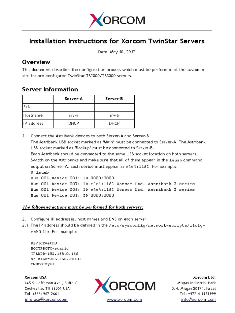 Installation Instructions For Xorcom TwinStar Servers | PDF ...
