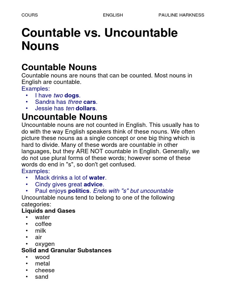 Countable Vs Uncountable Nouns+articles | PDF | Noun | Grammatical Number