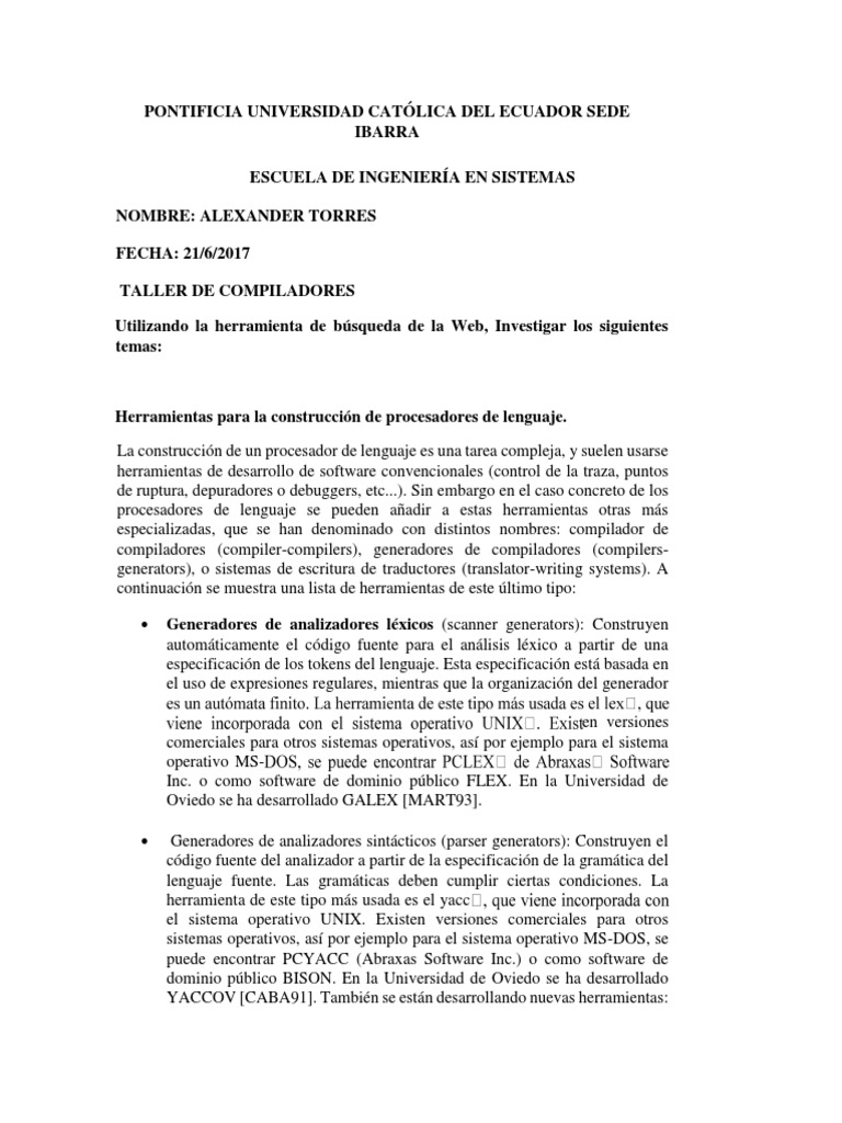 Taller Flex Bison | PDF | Compilador | Analizando