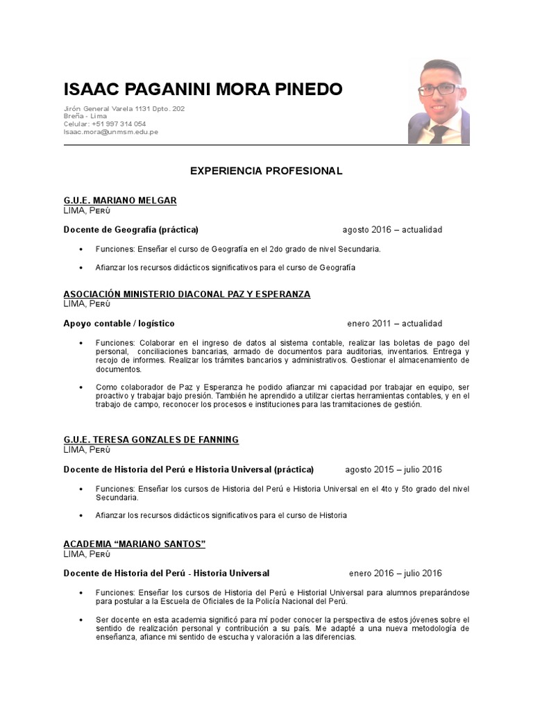 CV Isaac 2017 | PDF | Lima | Perú