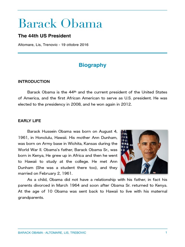 The 44th Us President - Barack Obama | PDF | Barack Obama | Michelle Obama