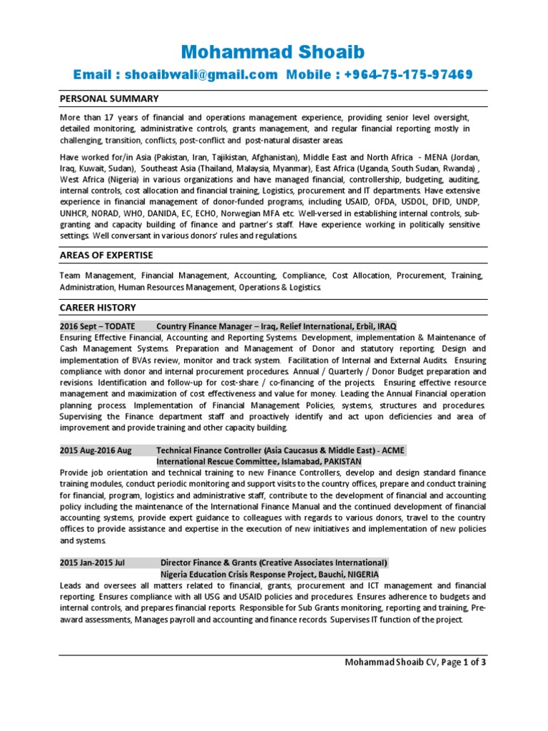 Mohammad Shoaib CV | PDF | United States Agency For International ...