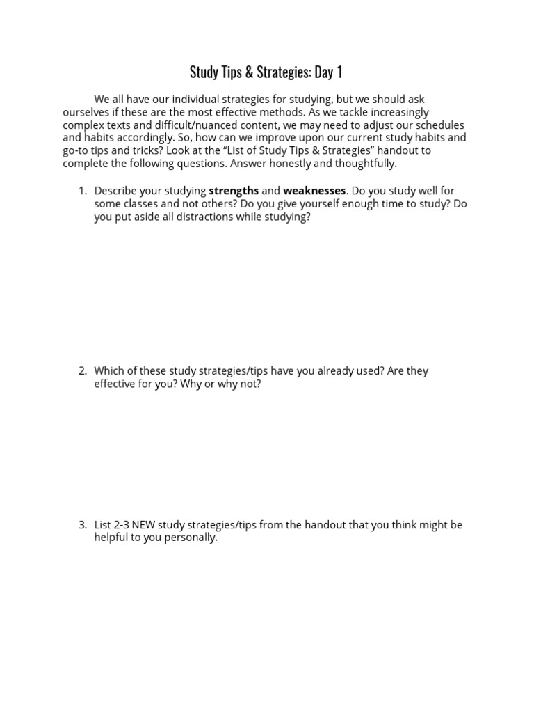 Study Tips & Strategies: Day 1 | PDF