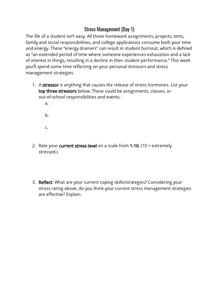Stressmanagementworksheet | PDF