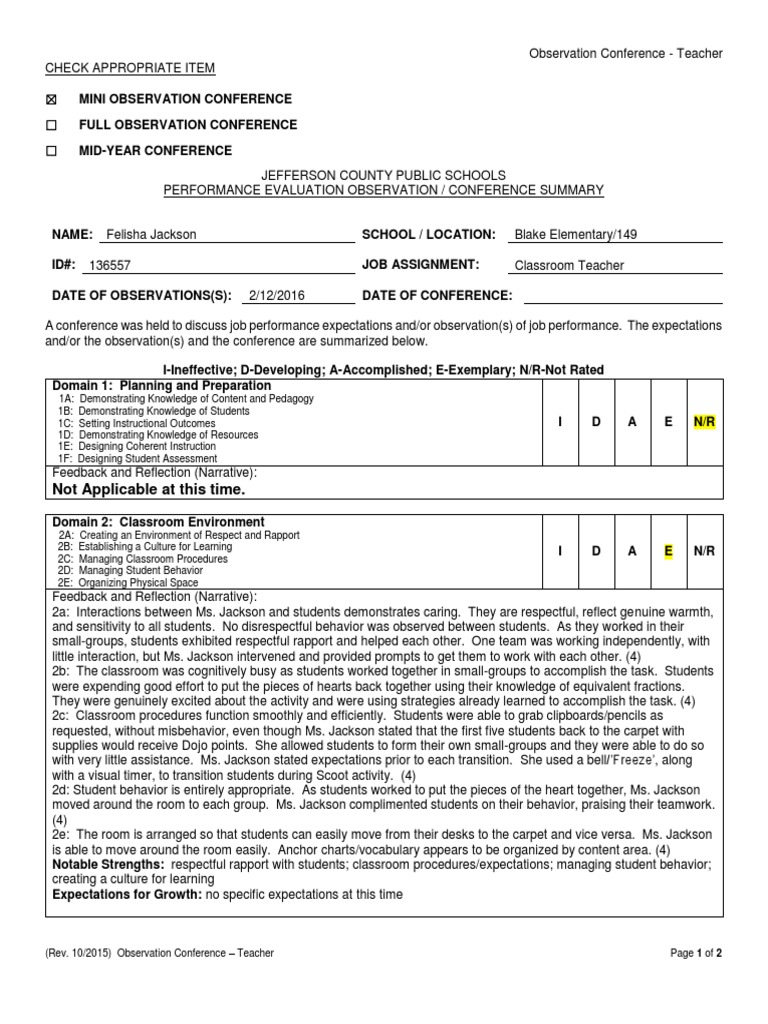 F Jackson Mini-Observation II 2016 | PDF | Educational Assessment ...