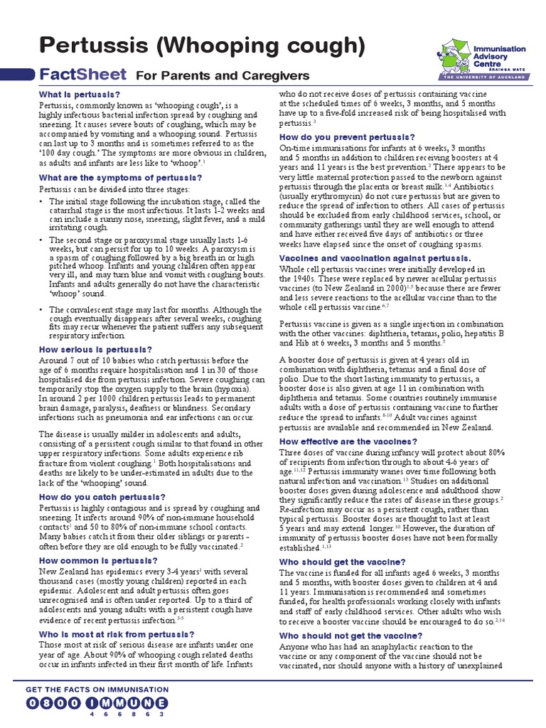 Pertussis (Whooping Cough) : Sheet | PDF | Vaccines | Children's Health