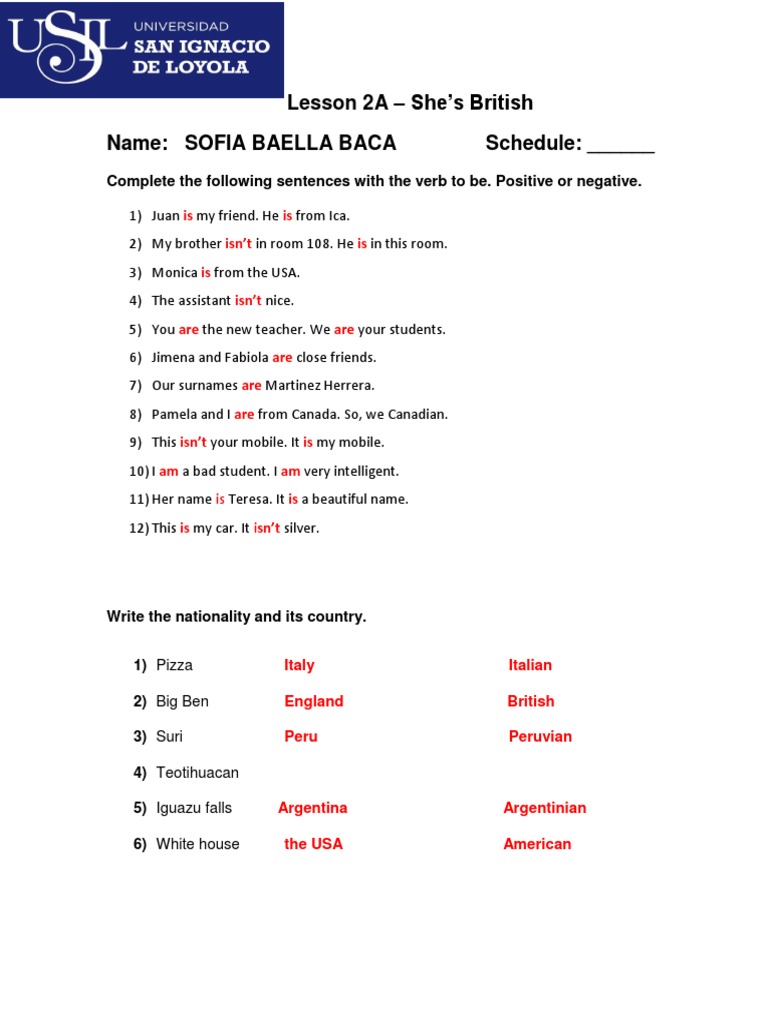 2a - She S British - Exercises - English 0 | PDF