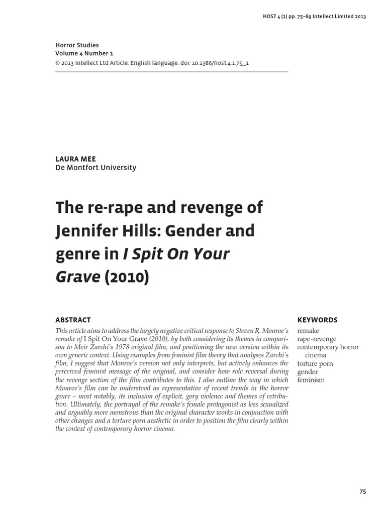 "The Re-Rape and Revenge of Jennifer Hills: Gender and Genre in I Spit ...