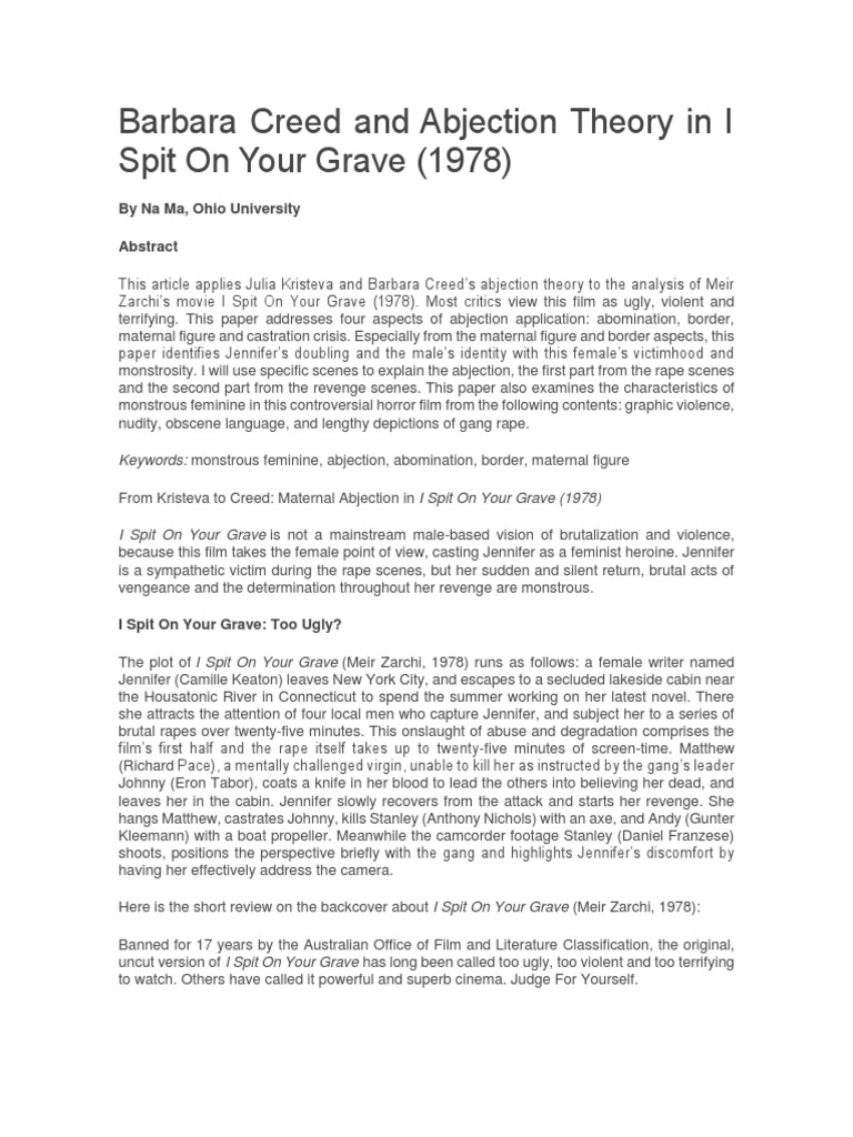 Barbara Creed and Abjection Theory in I Spit On Your Grave | PDF | Sex