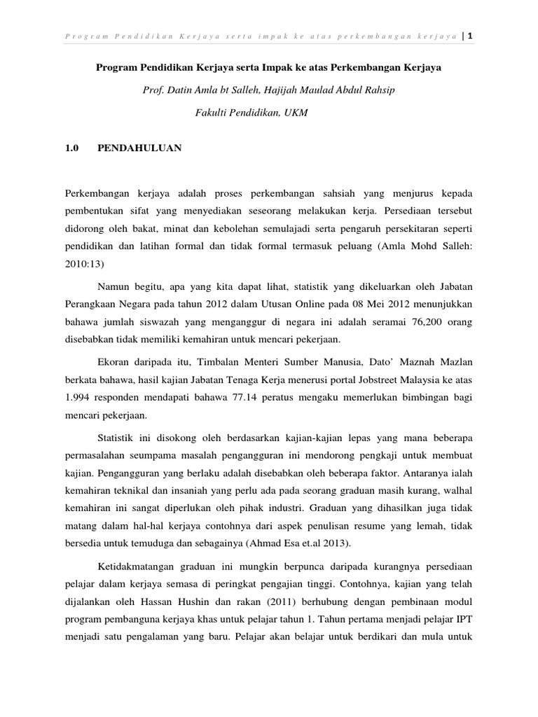 Program Pendidikan Kerjaya Serta Impak K | PDF