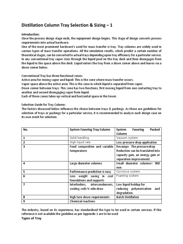Distillation Column Tray Selection | PDF | Distillation | Foam