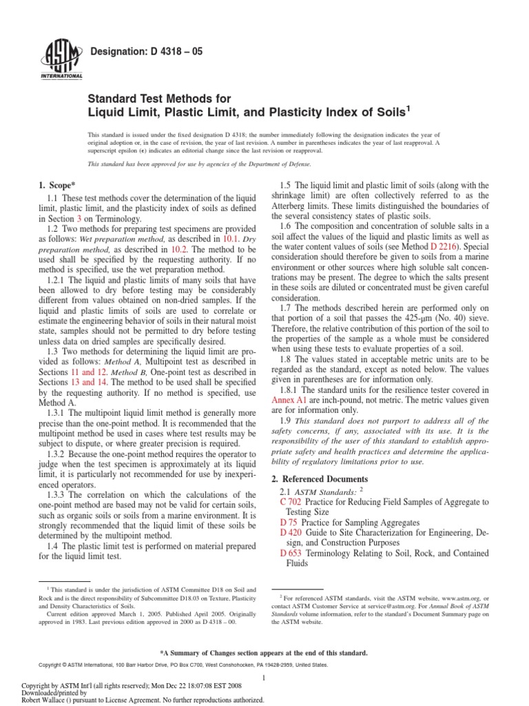 Astm D4318 PDF | PDF | Physical Sciences | Materials
