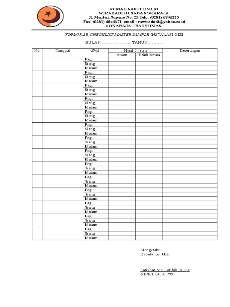 Formulir Ceklis Master Sample | PDF