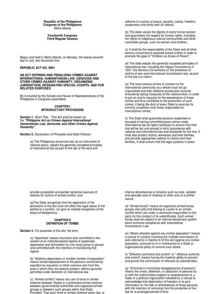 RA 9851 Philippine Act On Crimes Against International Humanitarian Law ...