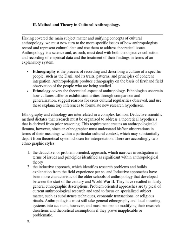 II. Method and Theory in Cultural Anthropology | PDF | Anthropology ...