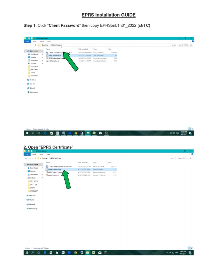 EPRS Installation Guide - Copy Password, Import Certificate, Log In | PDF