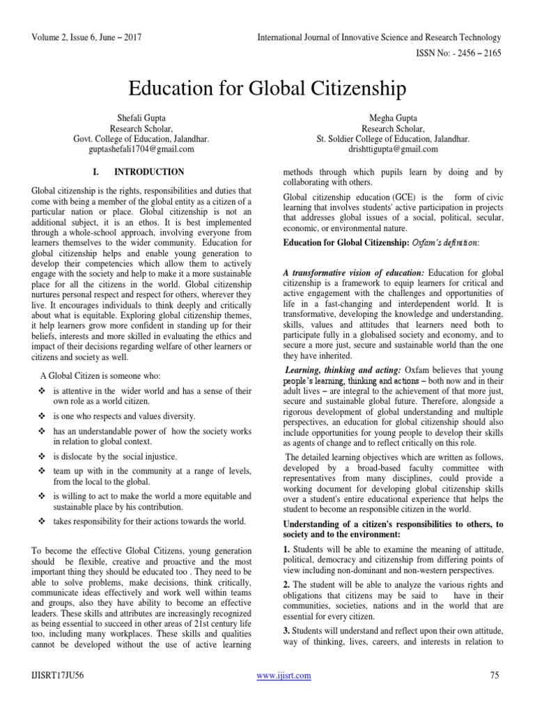 Education For Global Citizenship | PDF | Citizenship | Sustainability
