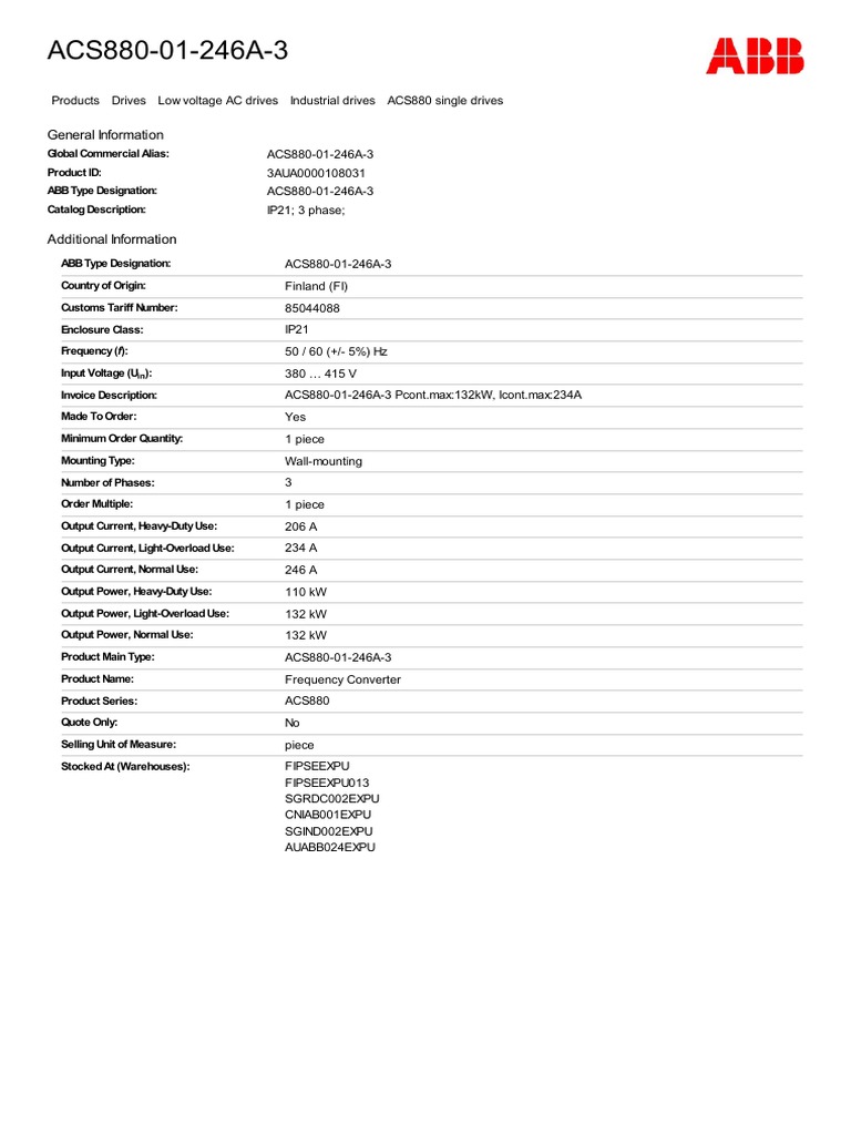 3AUA0000108031 Ip21 3 Phase | PDF