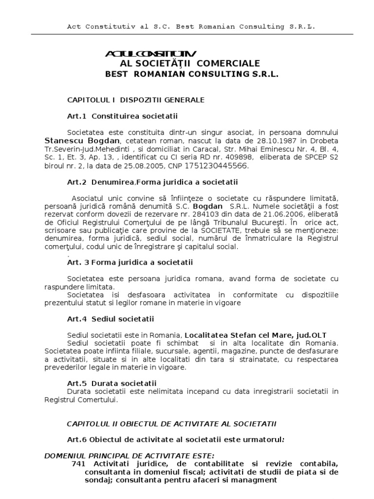 Act Constitutiv (MODEL)