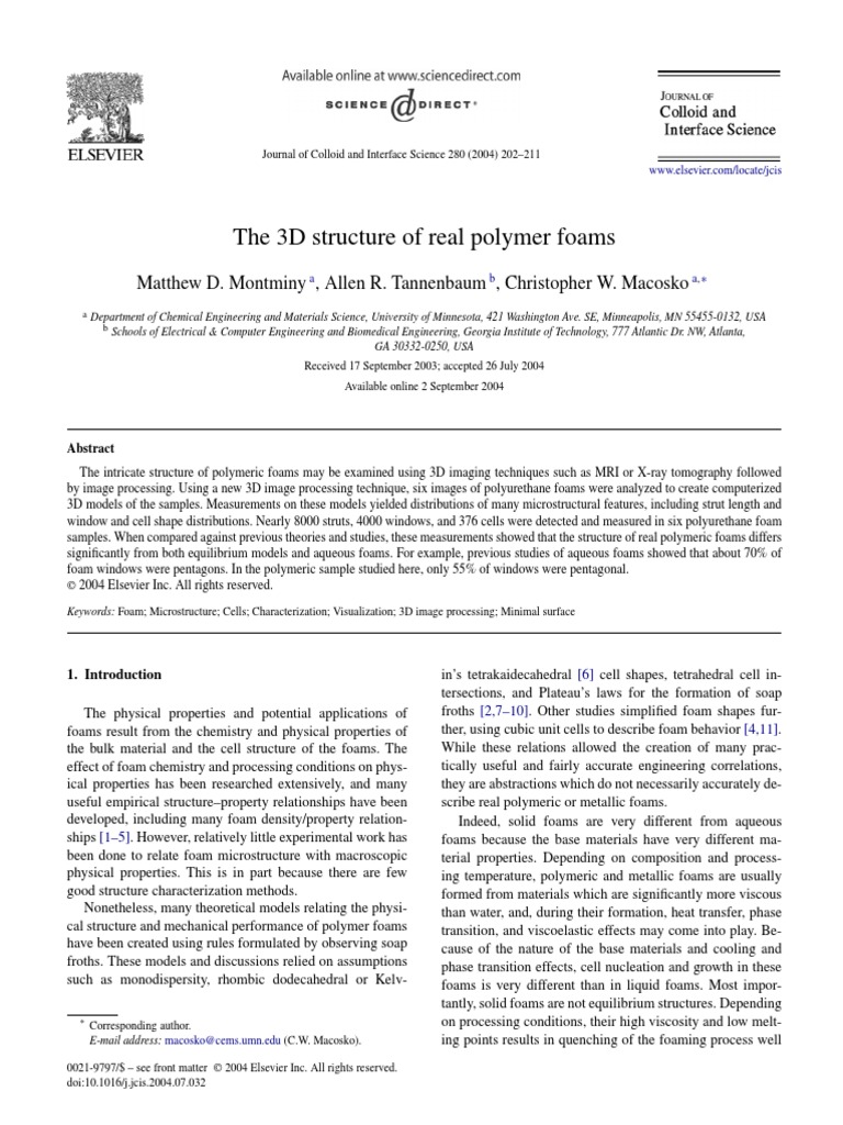 The 3D Structure of Real Polymer Foams | PDF | Foam | Tomography
