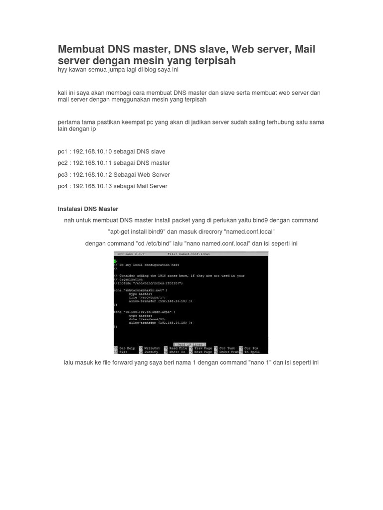 Membuat DNS Master, Slave, Mail, Web Server Beda Komputer | PDF