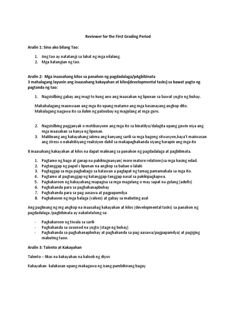 Reviewer For The First Grading Period | PDF