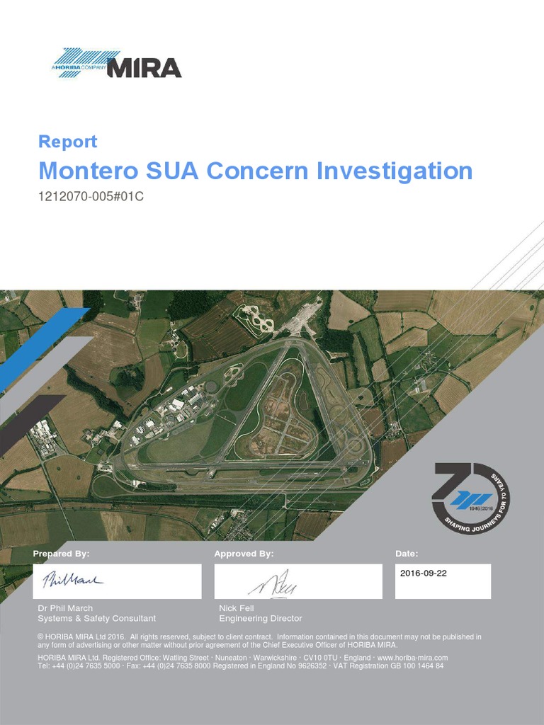 Horiba Mira Report Montero Sua Concern Investigation | Download Free ...