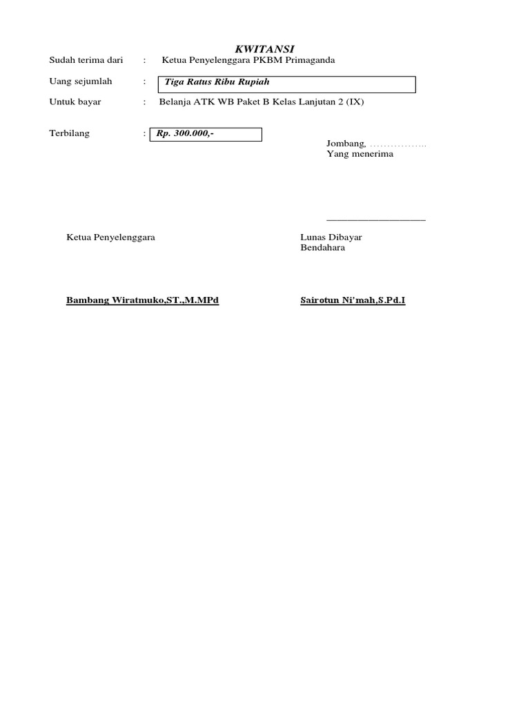 Lampiran Kwitansi LPJ Bop Kelas Ix | PDF