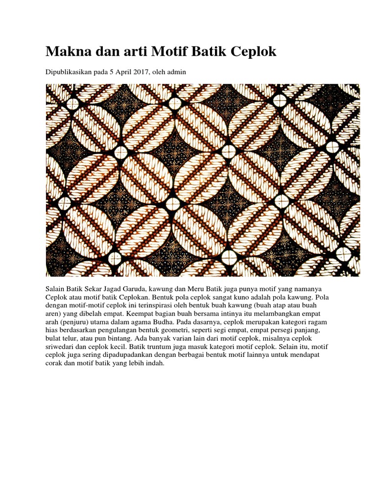 The Meaning and Symbolism of the Ceplok Motif in Batik | PDF