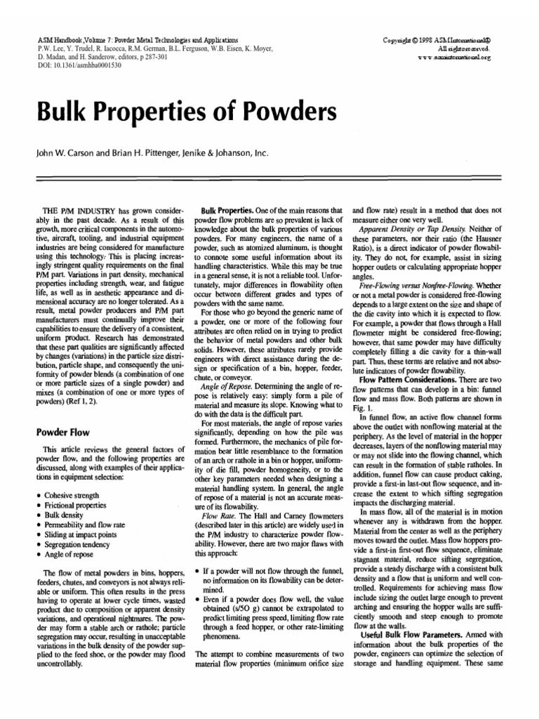 Bulk Properties of Powders | PDF | Powder (Substance) | Friction