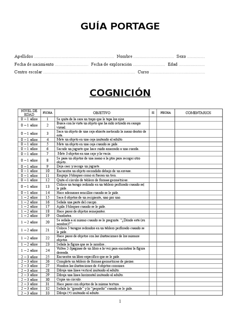 Formato GUIA PORTAGE -Completa | Adultos | Palabra