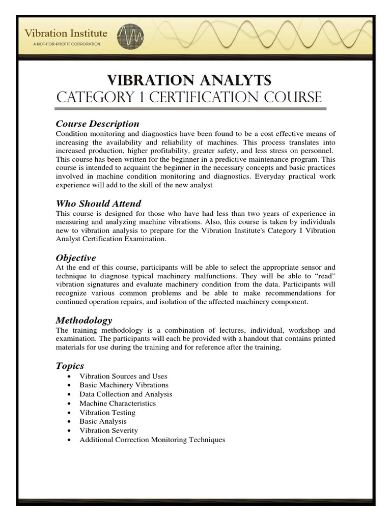 Course Outline - Vibration Analyst (Category 1) | PDF | Intelligence ...