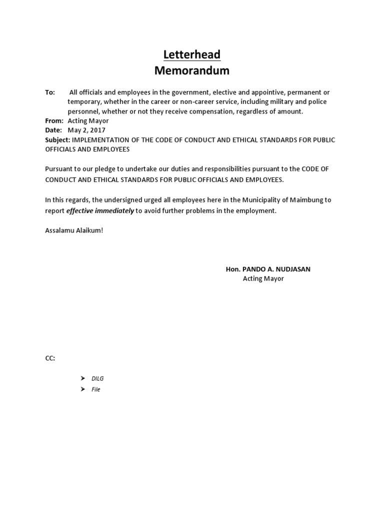 Letterhead Memorandum: Dilg File | PDF