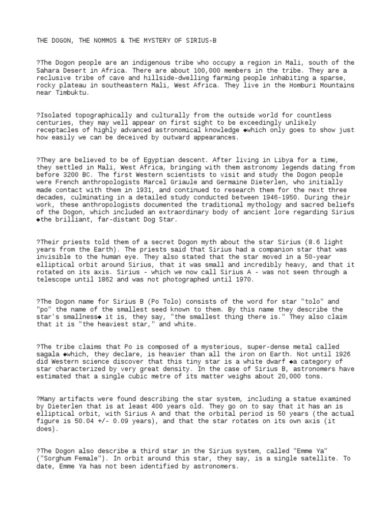 The Dogon, The Nommos & The Mystery of Sirius-B | PDF | Astronomical ...
