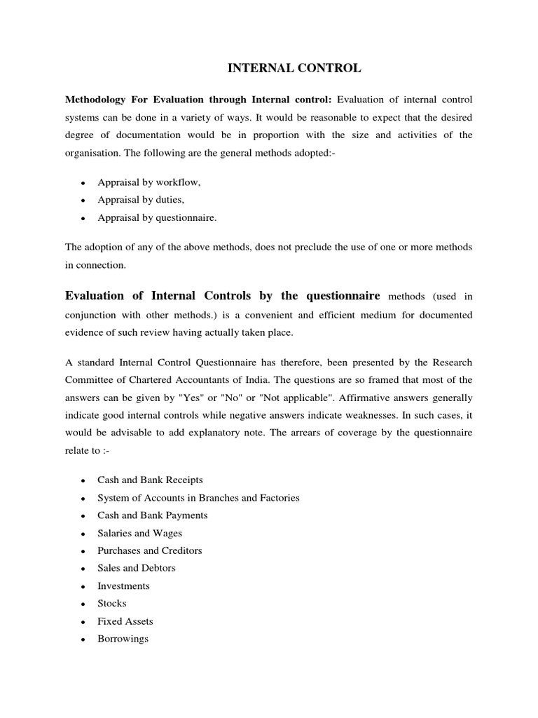 Internal Control: Methodology For Evaluation Through Internal Control ...