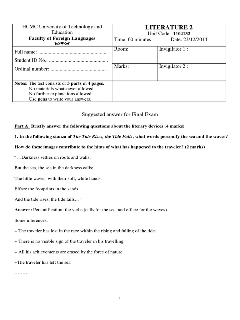 Lit 2-Final 2014 - Answer Key | PDF | Semiotics | Human Communication