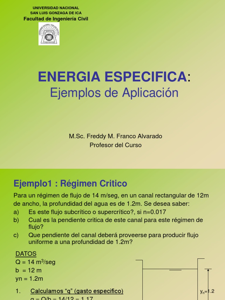 Energia Especifica Ejemplos | PDF | Ingeniería | Science