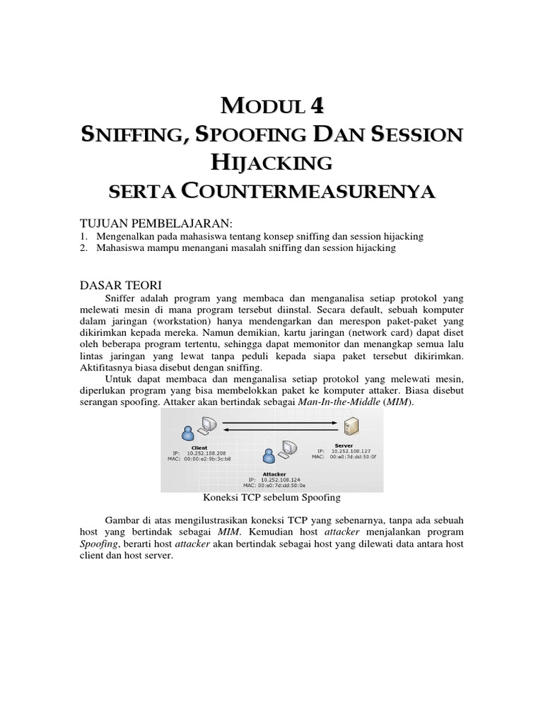 Sniffing Spoofing Session Hijacking Dan Countermeasure Rev | PDF