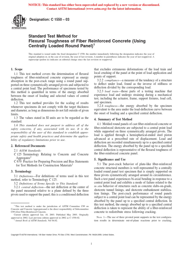 ASTM C1550-03 Flexural Toughness of Fiber Reinforced Concrete | PDF ...
