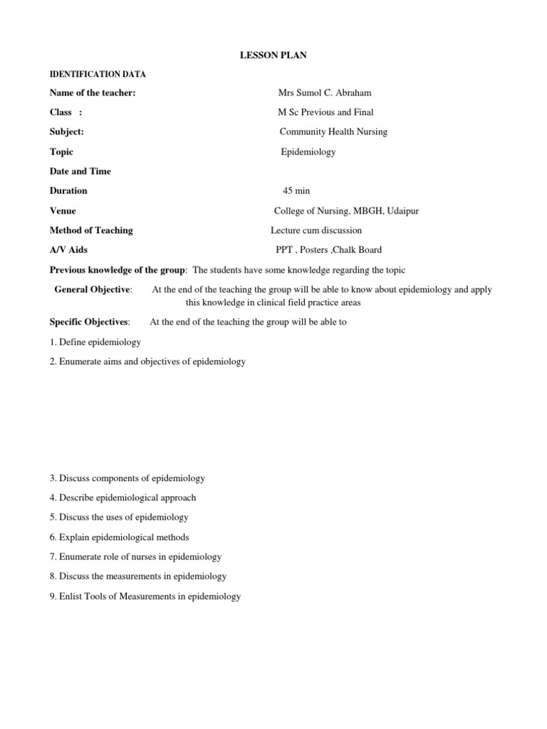 Lesson Plan Epidemio | PDF | Epidemiology | Lesson Plan