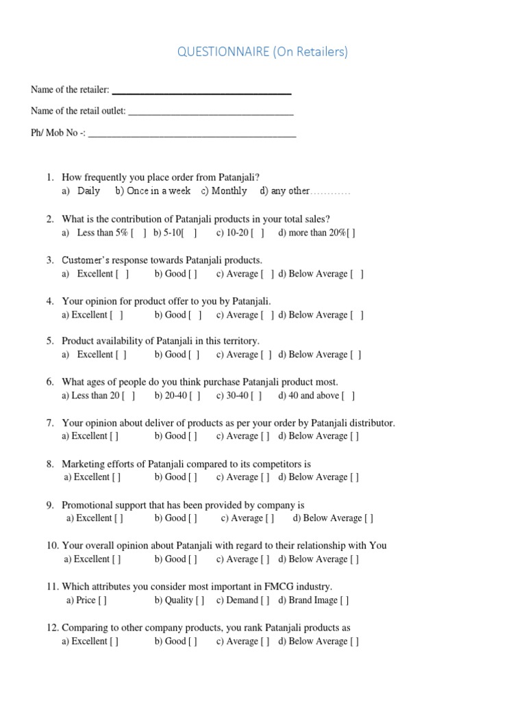 Questionnaire | PDF | Economic Institutions | Retail