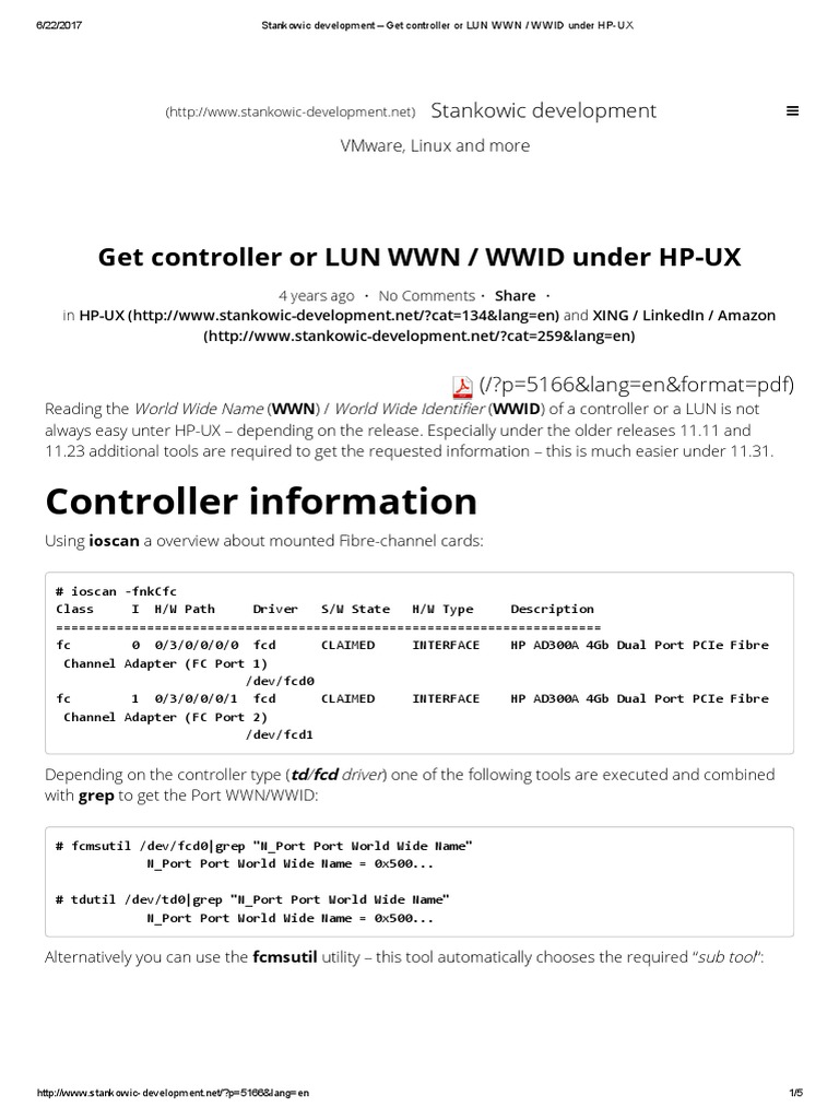 Stankowic Development - Get Controller or LUN WWN - WWID Under HP-UX ...